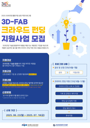 3D-FAB, 2025년 ‘3D-FAB 크라우드펀딩 지원사업’ 참여기업 모집
